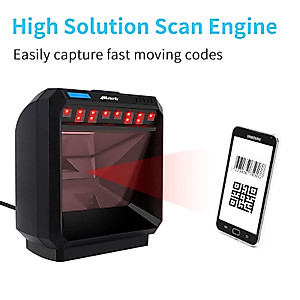 Handsfree 2D 1D Barcode Scanner, Alacrity Omnidirectional Desktop Bar Code Reader with USB Cable, Capture Barcodes from Mobile Phone Screen
