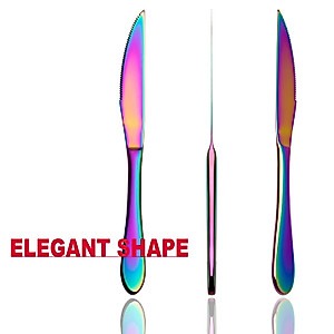 Multi-color Ultra-Sharp Serrated Solid Handle Steak Knives Cut Cleanly Stainless Steel Cutlery Set, 6-Piece Colorful Steak Knife Sets, Dishwasher Safe (Rainbow)…