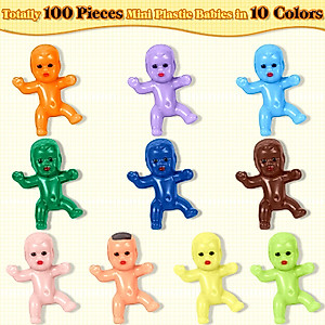 selizo Mini Plastic Babies, 100pcs Tiny Plastic Baby Figurines Small King Cake Babies Bulk for Ice Cube My Water Broke Baby Shower Games (10 Colors)