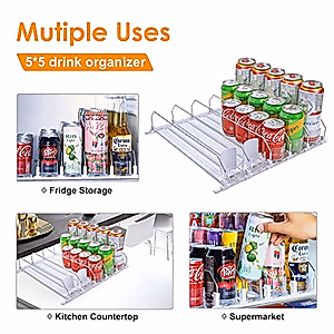 BUDO Drink Dispenser for Fridge, Self-Pushing Adjustable Width Beverage Water Beer Storage Holder for Kitchen Pantry, Holds up to 30 Cans (White, 16.4inch)