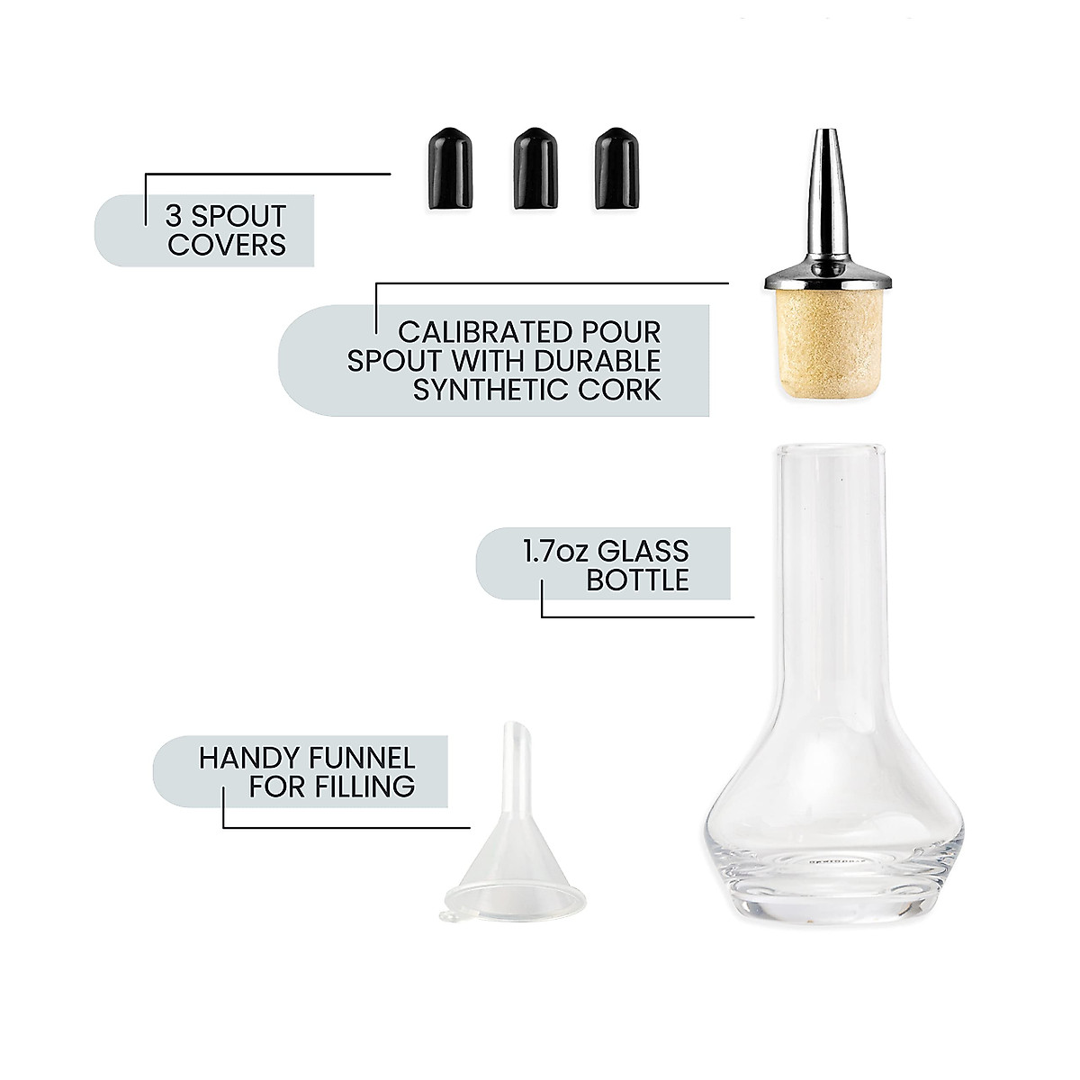 A Bar Above Bitters Bottle – Classic-Design Small Glass Bottles to Add Bitters for Cocktails w/Stainless Steel Pour Spout & Synthetic Cork– Ideal Bartender Gifts – Home Bar Accessories (1,7 oz)