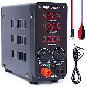 WEP 3010D-III DC Variable Power Supply 30.00V 10.00A High Precision Bench Lab Power Supply with Alligator Clips for anodizing kit, Electroplating, arduino, breadboard