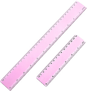eBoot Plastic Ruler Straight Ruler Plastic Measuring Tool 12 Inches and 6 Inches, 2 Pieces (Black) (Pink Purple)