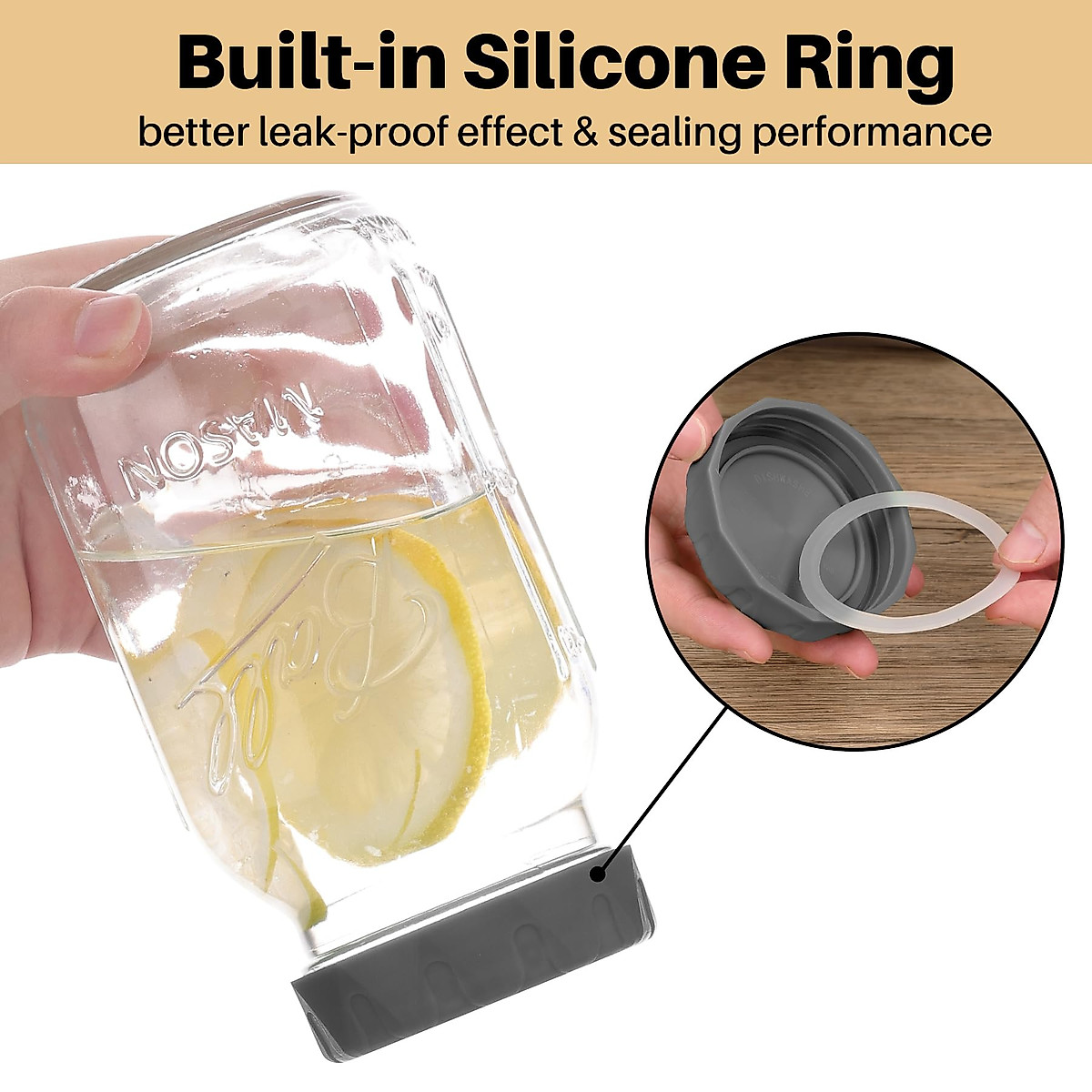 24 Pack Plastic Mason Jar Lids 12 Wide Mouth & 12 Regular Mouth with Sealing Rings Mason Jar Lids Fits Ball, Kerr & More Plastic Lids for Mason Jars Grey