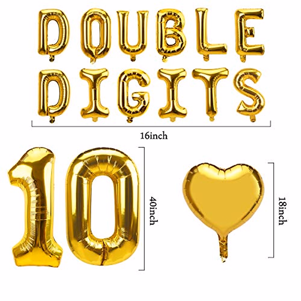 Luxiocio Double Digits 10 Balloon Banner Birthday Decorations - Happy 10th Birthday Party Decorations Supplies - Gold Double Digits Ten Years Old Birthday Decorations for Boys & Girls