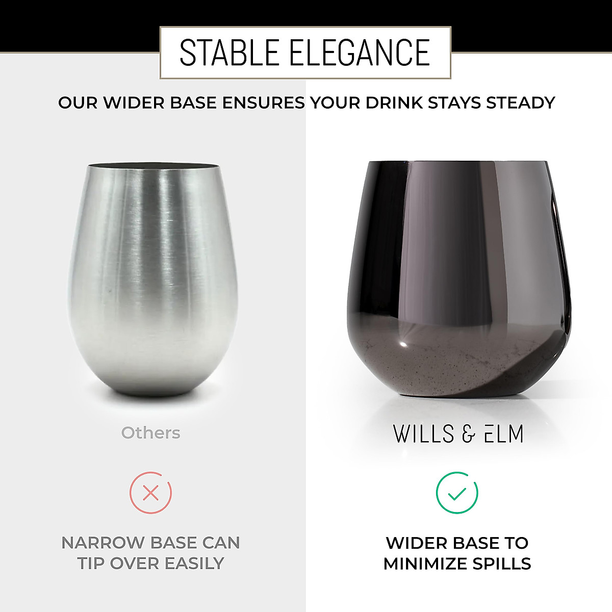 Wills and Elm Black Wine Glasses - Stemless Stainless Steel Wine Glasses Set of 4 with Aerator - Metal Wine Glass - Stainless Steel Wine Glass - Unbreakable Wine Glasses - Outdoor Wine Glasses - 18oz