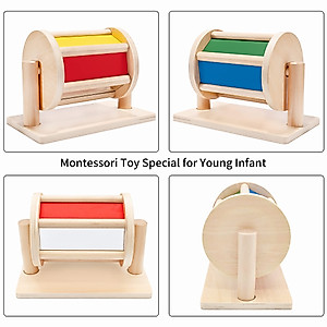 XJYQJD Montessori Spinning Drum Montessori Baby Toys for 6-12 Months Old, Wooden Spinning Rainbow Montessori Drum Rolling Toys for Babies Infant Toy for Boys Girls Newborn Gift