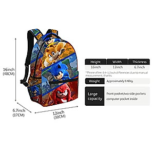 GDFENDU Anime Hedgehogs Knuckles Tail Backpack with Keychain Travel Backpack 17 in Cartoon 3D Print Bookbag Teen Laptop Backpack (A)