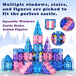 Diamond Magnetic Tiles 102pcs with Dolls, Girls Toys Age 4-5 6-8, Princess Castle Magnetic Blocks, Toys for 3+ Year Old Girls & Boys, Kids Toys Help Kids STEM Learning & Encourage Imaginative Play