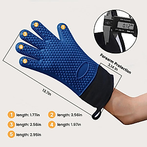 GEEKHOM Royal Blue BBQ Gloves, Heat Resistant Silicone Oven Mitts, Long Waterproof Non-Slip Pot Holder for Grilling, Cooking, Baking