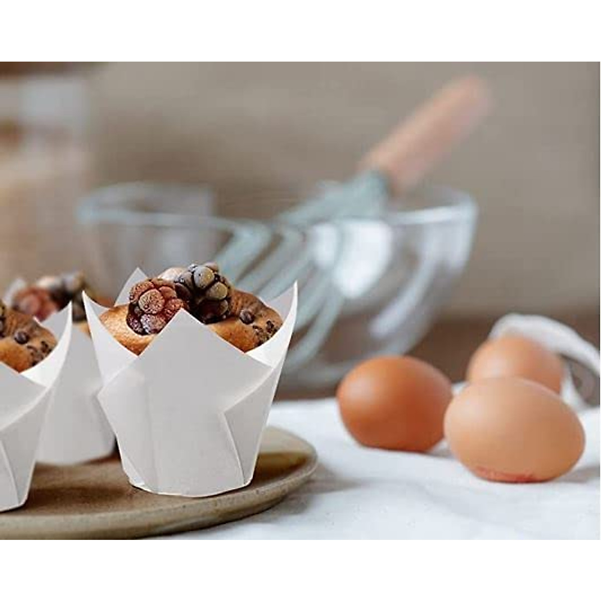 Leqi Baking Cups 100 Count Natural Cupcake Muffin Paper Liners Grease-Proof Wrappers for Wedding Birthday Christmas Party Baby Shower Anniversaries All Festivals (White)