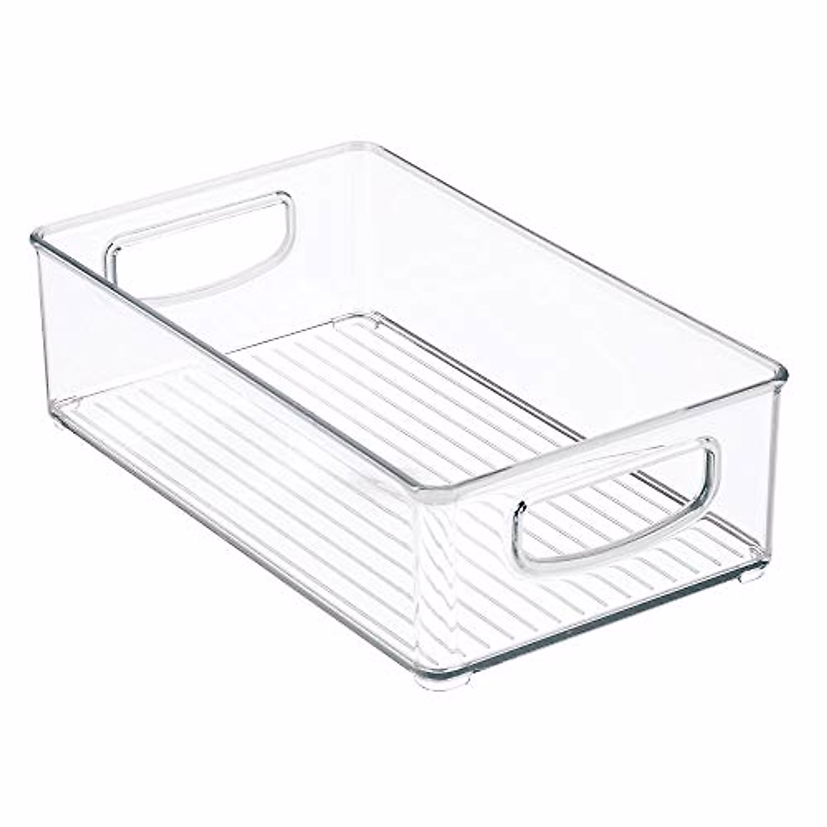 mDesign Small Plastic Office Storage Container Bins w/Handles for Organization in Filing Cabinet, Closet Shelf, Desk Drawers, Organizer for Notes, Pens, Pencils - Ligne Collection, 2 Pack - Clear