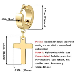 TXPFF 3 Pairs of Cross Earrings Dangle Hinged Men Earrings Stainless Steel Cross hoop Earrings for Men and Women,Silver,Gold,Black(small）