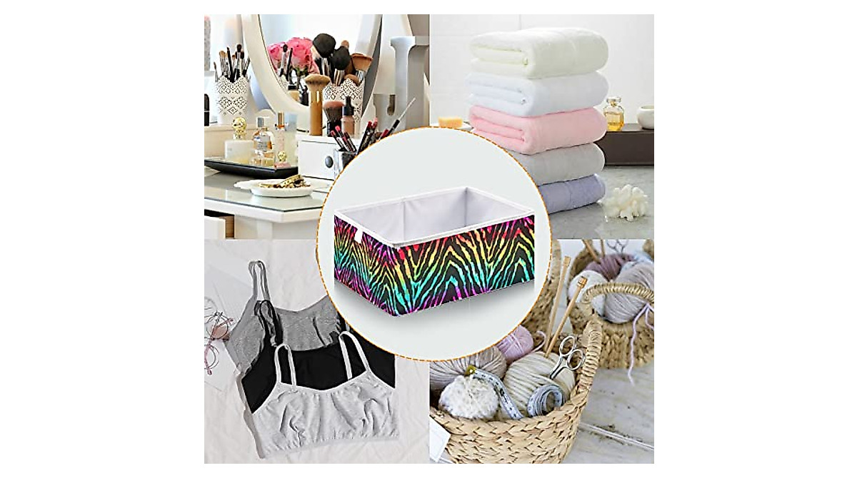 Rainbow Zebra Print Storage Basket - Stylish & Functional