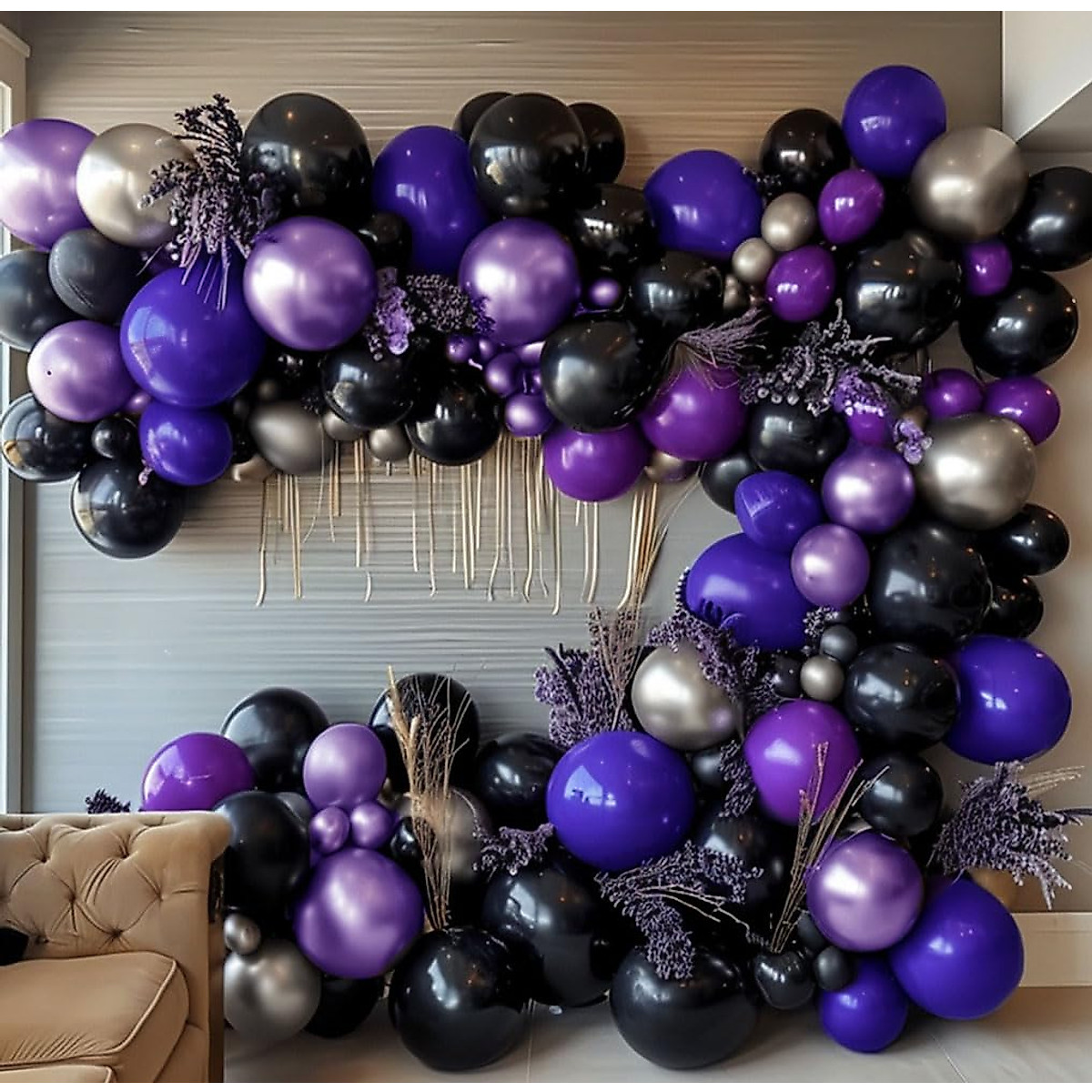 Purple Black Silver Balloon Garland - Double Stuffed Dark Purple Black Balloons Metallic Purple Silver Balloons Lavender Lilac Balloon Arch Kit for Birthday Baby Shower Anniversary Wedding Party Decor