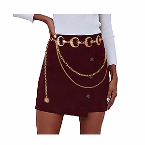 Moon/Sun Waist Chain Belt, Bohemia Multilayer Metal Waist Chain Belts Body Chain Belly Chain for Women (Moon Layered-Gold)