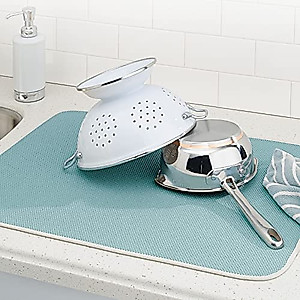 mDesign Ultra Absorbent Reversible Microfiber Dish Drying Mat and Protector for Kitchen Countertops, Sinks - Folds for Compact Storage - Extra Large, 2 Pack - Aqua Blue/Ivory