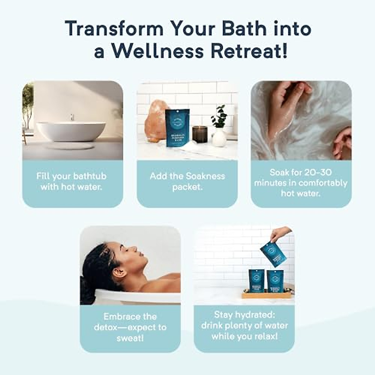 Soakness Hydrogen Peroxide Epsom Salt Bath Soak & Foot Spa (3-Pack) – Patented Formula for Muscle Recovery, Skin Detoxification & Relaxation – Created with Doctor Expertise - Foot Soak for At-Home Spa