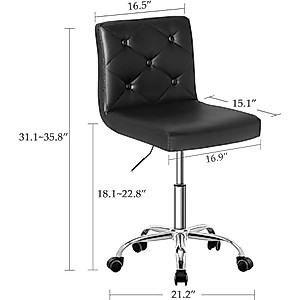 VECELO PU Leather Mid-Back Armless Desk Chair Adjustable Height 360° Rolling Swivel for Home Office Work, Black