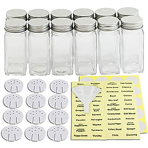 Simple Houseware Spice Jars 4 Ounce Square Bottles w/label, 12 Pack