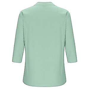 KSODFNXH 3/4 Length Sleeve Womens Tops Summer Solid Color V-Neck Button Down Shirts Casual Linen Plus Size Short Sleeve