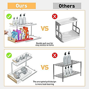 G-TING Under Sink Organizer 2 Tier, L Shaped Sliding Cabinet Basket Organizer, Slide Out Under Cabinet Storage, Multi-Purpose Pull Out Cabinet Organizer for Bathroom, Kitchen, White