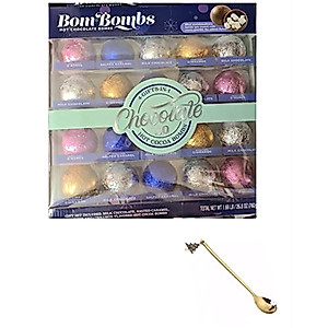 Bom Bombs Hot Chocolate Melting Balls with Marshmellows and Christmas 1 Charm Spoon (20 balls)