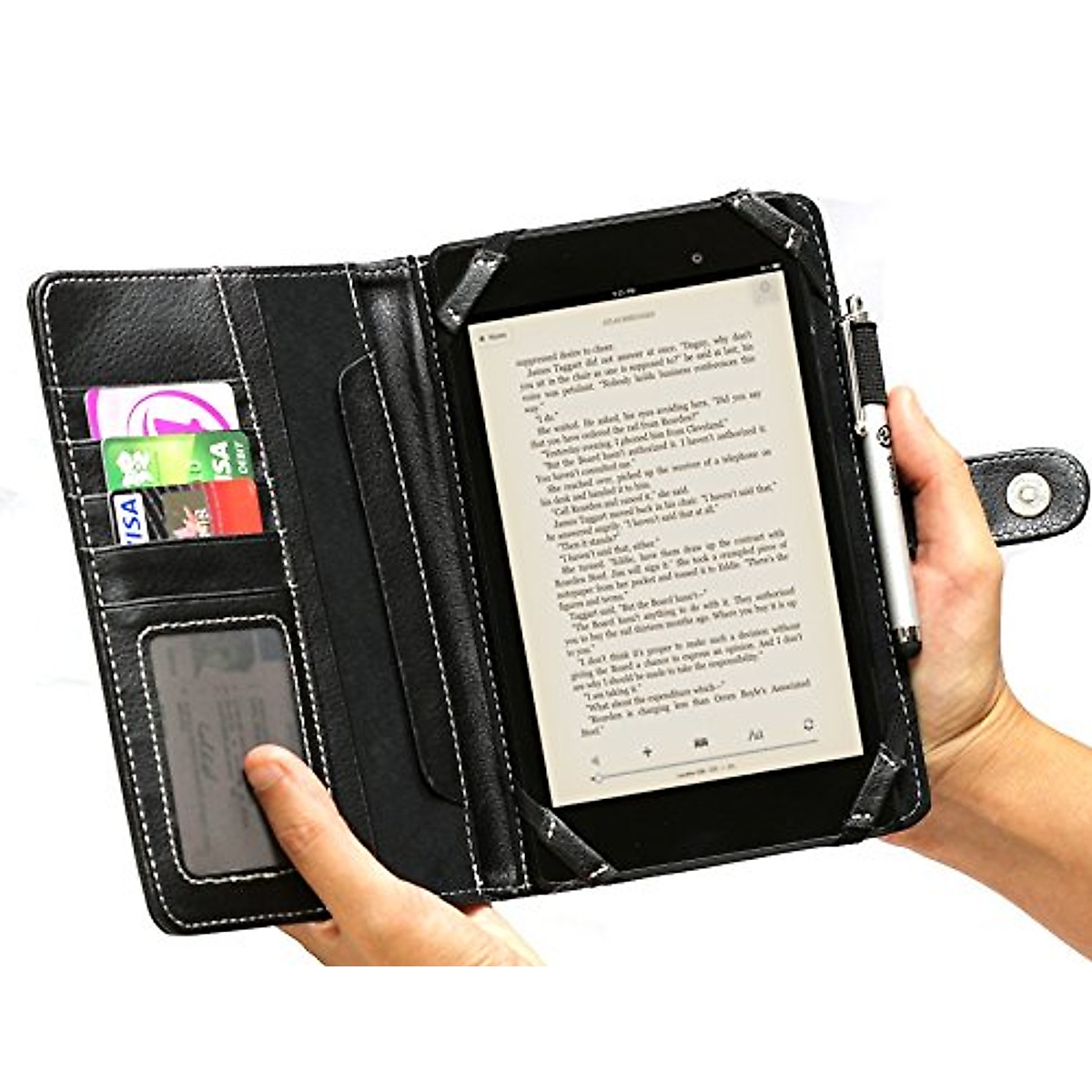 Navitech 7" Black Leather Book Style Folio Case/Cover & Stylus Pen Compatible with The Dragon Touch 7'' / NeuTab N7