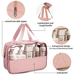 Toiletry Bag for Women Clear Travel Toiletry Bag Travel Makeup Bag Hanging Toiletry Bag for Men Toiletry Bags for Traveling Women Travel Bag for Toiletries Transparent Set(pink)