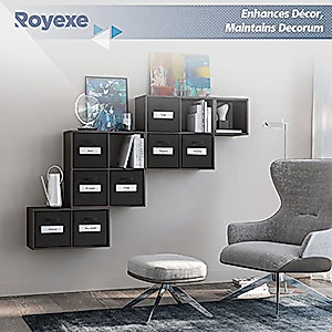 Royexe Storage Cubes - 11 Inch Cube Storage Bins (Set of 8). Features Large Label Window & Dual Handles & Fabric Cubby Organizer Baskets | Foldable Closet Shelf Organization Boxes (Black)