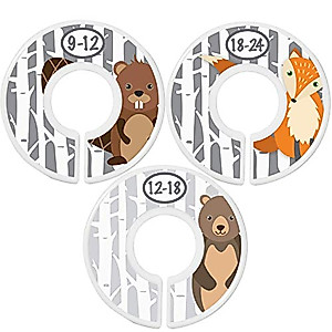Baby Closet Size Dividers - Woodland Nursery Closet Dividers for Baby Clothes - Fox Deer Bear Hedgehog Beaver Nursery Decor - Baby Closet Dividers for Boy or Girl - [Woodland] [Grey/Gray]