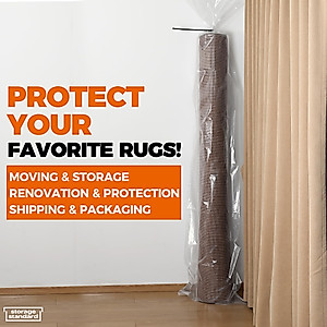 Heavy Duty Rug Storage Bag - Reusable Rug Shipping Bag, Waterproof Plastic Rug Cover - Fits Rolled Carpet Up to 6 x 9 Feet, 4 Mil Thick Tear Proof Plastic Storage Bag - 1 Clear Bag, 92 x 20 Inches