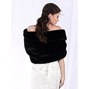 Unicra Wedding Fur Wraps and Shawls Faux Fox Fur Stoles Winter Cover Up with Rhinestones Brooch for Women and Girls (US 4-14(S-M), Black)