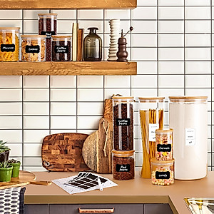 Homjoy 2 Pack Larger Food Grade Glass Flour and Sugar Containers, 170 FL OZ Airtight Glass Food Storage Containers with 104 Pantry Labels, Glass Jars with Bamboo Lids for Flour,Sugar, Rice, Pasta