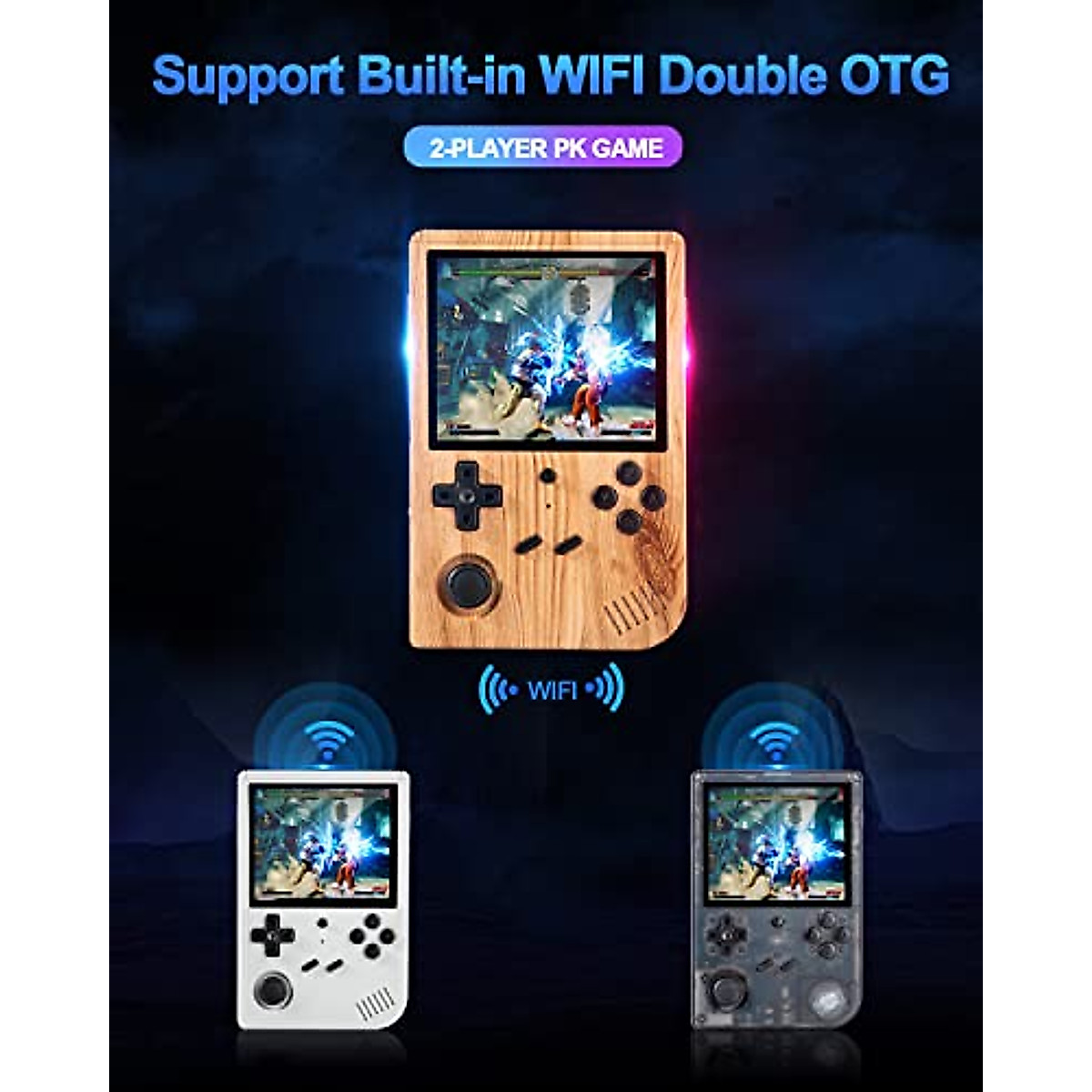 RG351V Handheld Game Console, 3.5 inch IPS Screen Classic System Retro Video Games Consoles, Supports Dual TF Extend 256GB, 64G TF Card 6000 Classic Games (Wood Grain)