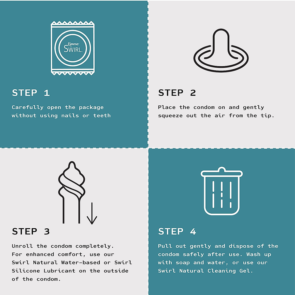 Kimono Swirl Condoms - Double-Helix Twisting Shape, Condom Innovation, Extreme Sensations, More Comfort, Lubricated, with Reservoir Tip, Natural Latex Condoms, Vegan, No Latex Odor (Pack of 12)