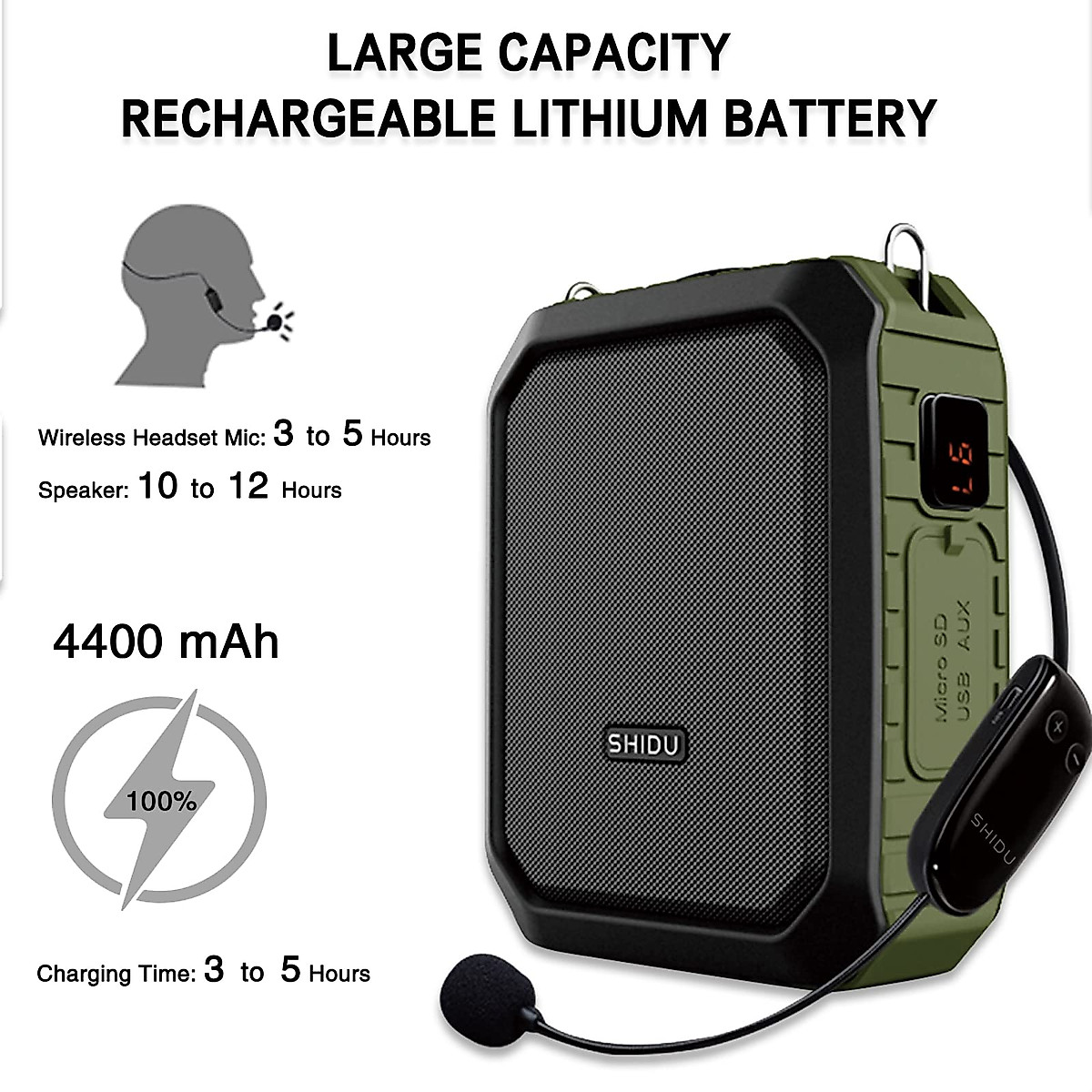 Wireless Voice Amplifier Bluetooth Teacher Microphone 18W Waterproof Portable Voice Amplifier Headset Mic Rechargeable Voice Enhancer Personal Microphone for Classroom Outdoors