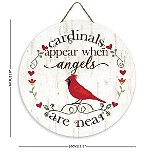 ArogGeld Cardinals Appear When Angels are Near Circle Wood Sign First Christmas Wooden Sign Christmas Wood Hanging Sign Wall Art Home Decoration for Front Door Garden Porch Bedroom