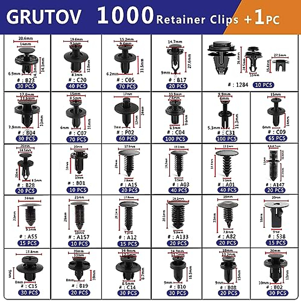 Car Bumper Clips Shield Retainer Clips Plastic Rivets 1001PCS Automotive Push Pins Assortment Xmas Tree Fasteners Kit Most Common Sizes Auto Body Push Pin with Removers for Ford Honda Chrysler GM