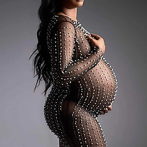 Willow Dance Women's Sheer Mesh Pearl Rhinestone Cover Up Beach Dress Swimwear Bikini Swimsuit Bathing Suit Coverups Black L