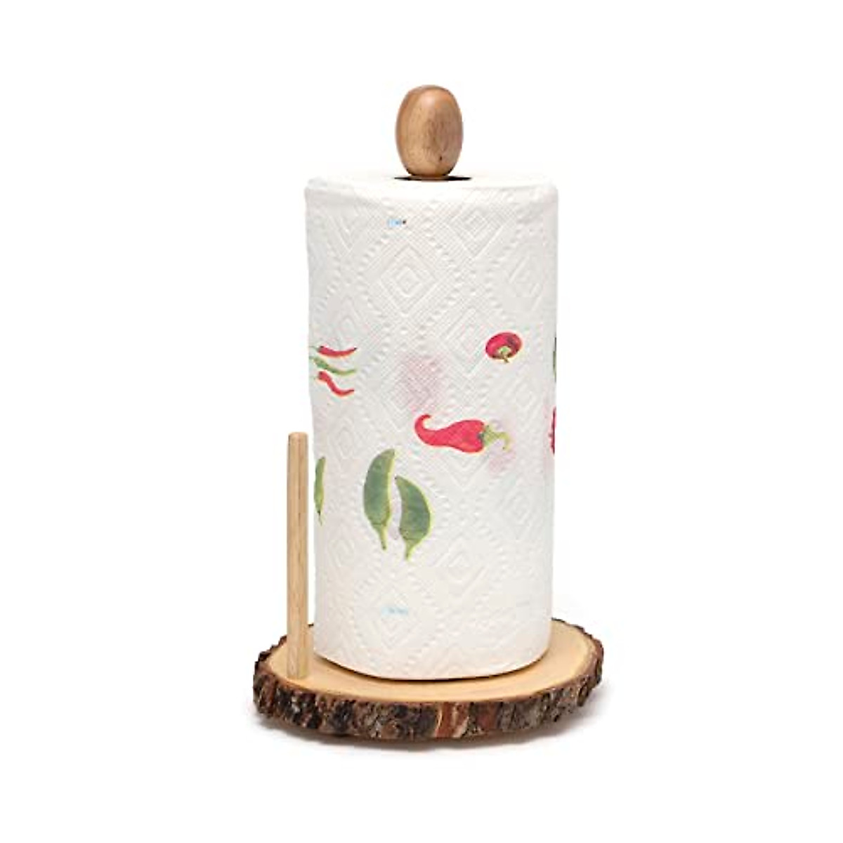 Lipper International Acacia Standing Towel Holder w Slab Bark Base & Post Server, 14.5'' H x 7.25'' Diameter, Multi Color