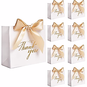DECHISY 24Pack Small Thank You Gift Bag Party Favor Bags Treat Boxes with Gold Bow Ribbon, White Paper Gift Bags Bulk for Wedding Baby Shower Business Party Supplies