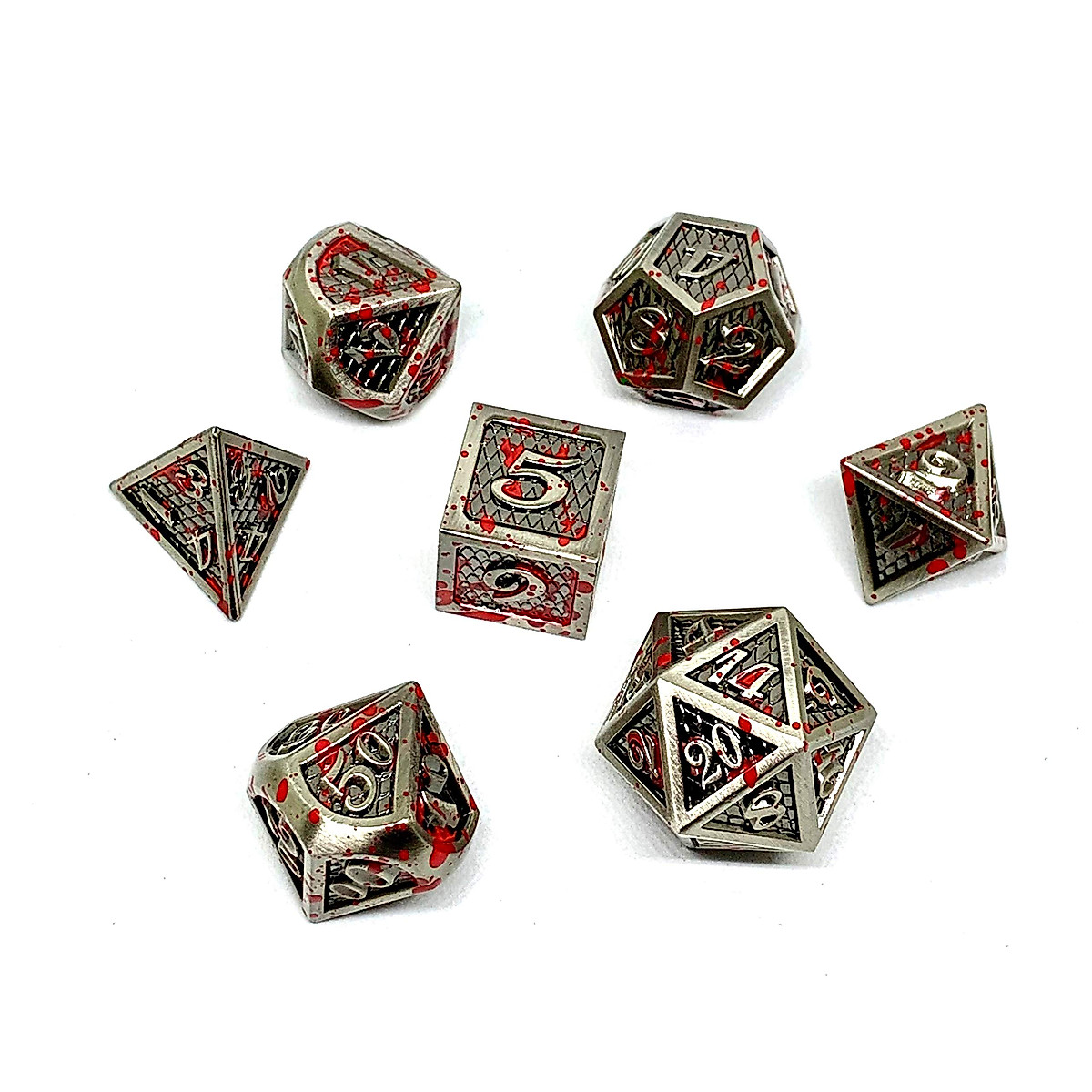 Darksilver Forge Bloodstained Metal Polyhedral Dice Set for Tabletop Roleplaying Games, Dungeons and Dragons, DND, D&D