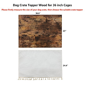 VIE DE AMAN Dog Crate Topper Wood for 48 42 36 24 inch Cages, Dog Crate Table Topper with Tassel Curtain, Rustic Style Dog Kennel Topper, Rustic Brown(Dog Crate Not Include)