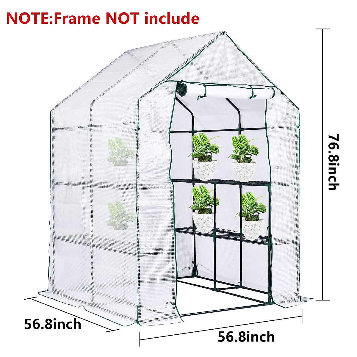 DECOHS Walk-in Greenhouse Replacement Cover with Roll-Up Zipper Door -56x56x76 inch PE Greenhouse Cover for Outdoor Plant Gardening Plants Cold Frost Protection Wind Rain Proof(Frame Not Include)