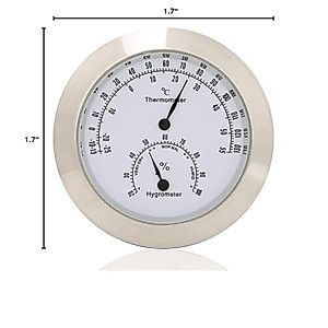 Guitar Case Hygrometer,Hygrometer Thermometer for Humidor Violin,Round Alloy Digital Thermometer Hygrometer Humidity Temperature Meter for Violin Guitar Case for Indoor and Outdoor(Silver)