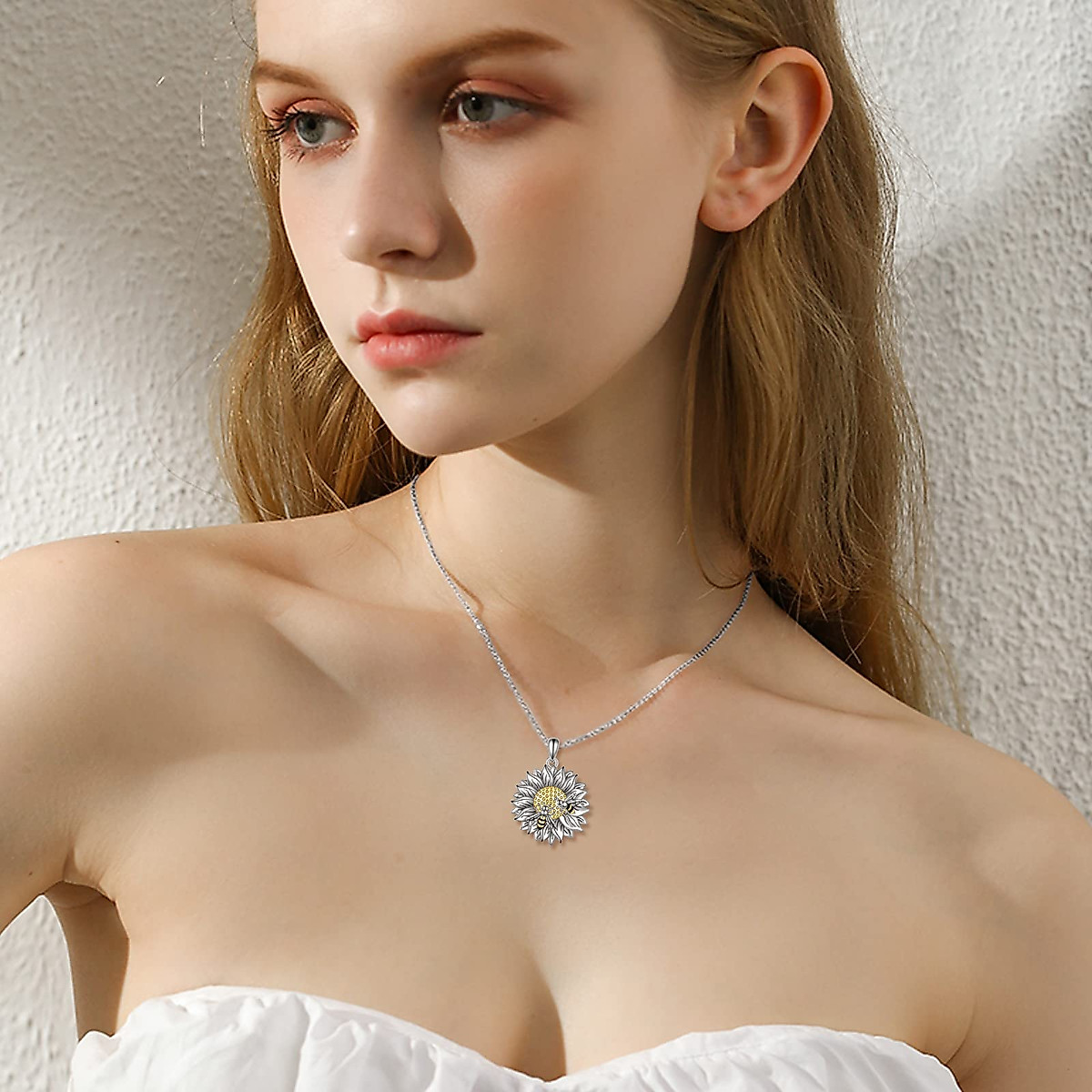 HUKKUN Sunflower Necklace Sterling Silver Sunflower with Bee Pendant Necklace You Are My Sunshine Sunflower Jewelry Gifts for Women