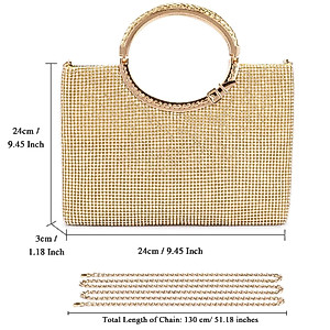 UBORSE Rhinestones Crystal Clutch Evening Bags for Women Ring Handle Wedding Party Clutch Purses Cocktail Prom Handbags Gold