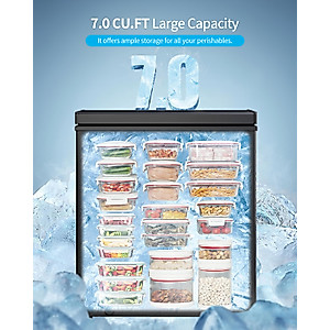 TABU 7.0 Cubic Feet Chest Freezer, Energy Saving Chest Deep Freezer with 7 Level Adjustable Thermostat, Top Opening Compact Freezer with Removable Storage Basket (Black)