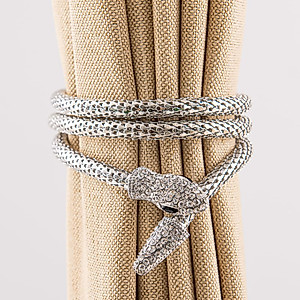Magnetic Curtain Tiebacks Stainless Steel Curtain Buckle Tie Backs Set of 2 (Silver Snake)